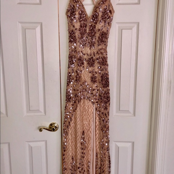 Primavera Couture | Dresses | Couture Rose Gold Sequence Open Back Prom ...